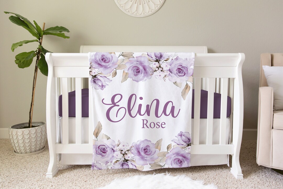 Purple Rose Personalized Blanket, Custom Baby Blanket, Baby Shower Gift ...