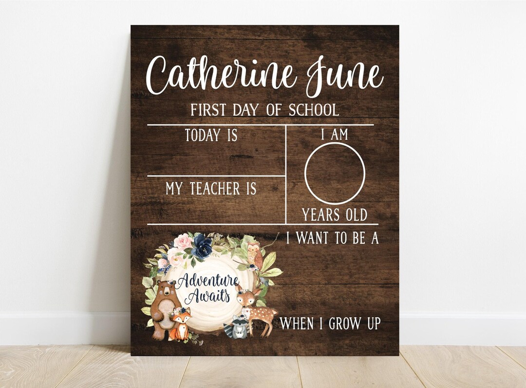 Woodland Back to School Sign, First Day Of School Sign, Reusable School ...