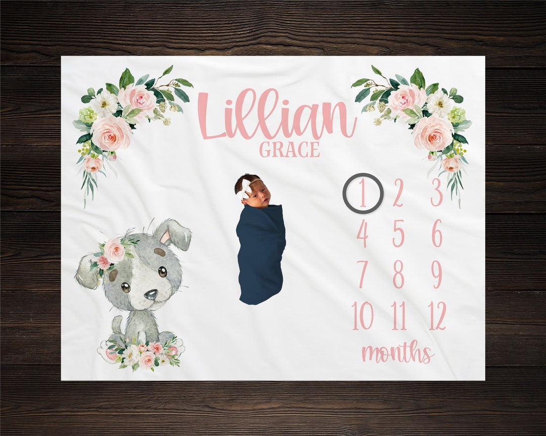 Puppy Dog Milestone Blanket, Monthly Growth Tracker, Baby Shower Gift ...