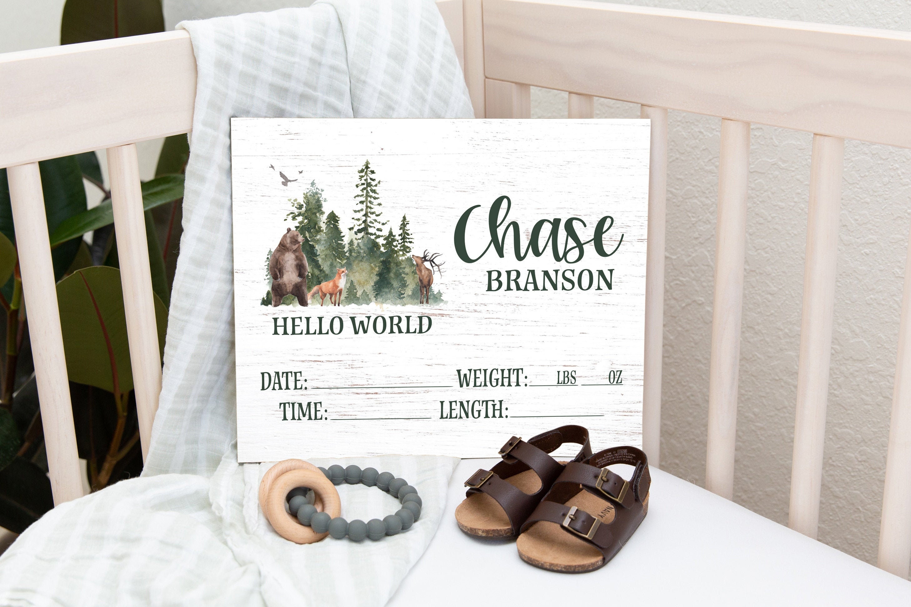 Woodland Birth Stat Sign, Wood Sign, Forest Nursery Decor, Name ...