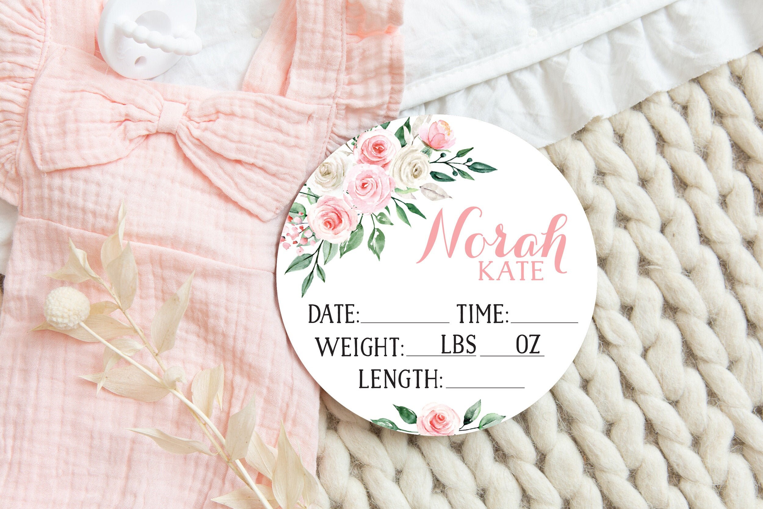 Rose Flower Birth Stats Round Wood Baby Name Sign Personalized | Etsy