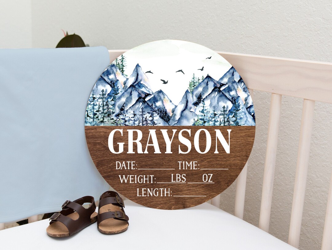 Mountain Birth Stat Sign, Baby Birth Stat Sign, Hospital Bassinet Sign ...