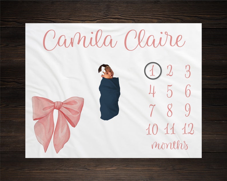 Girl Milestone Blanket, Milestone Blanket, Pink Bow Baby Shower Gift ...