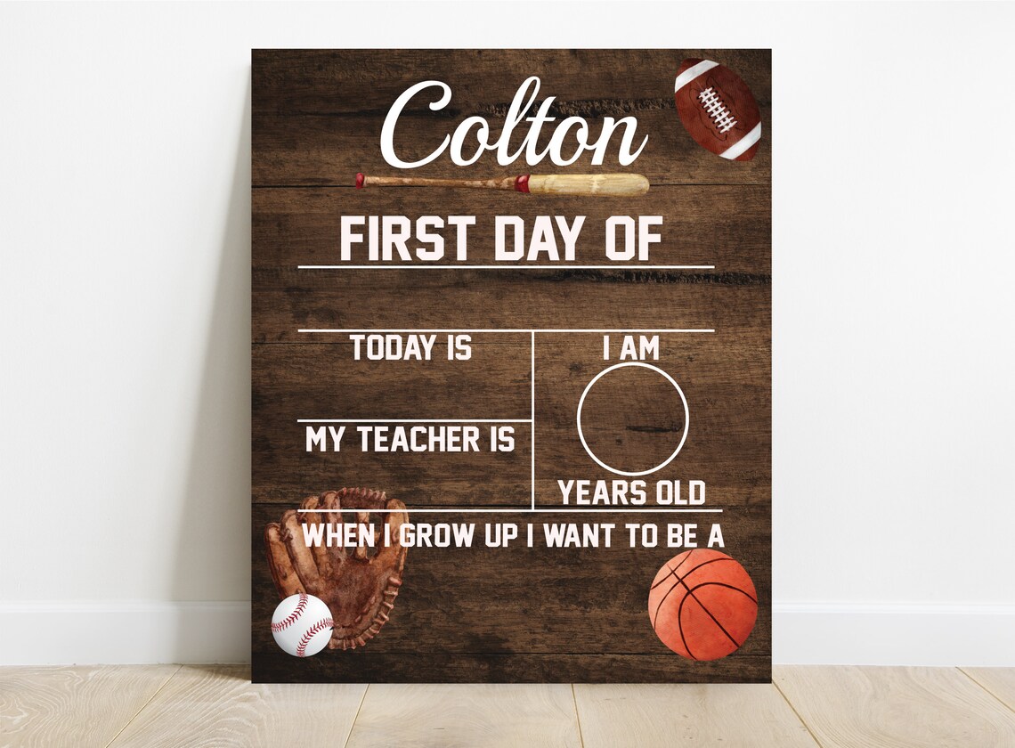 Sports First Day of School Sign Back to School Sign Reusable - Etsy