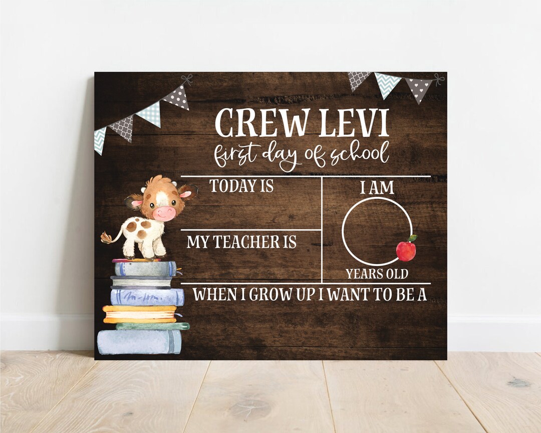 Cow Back to School Sign First Day of School Sign Reusable - Etsy