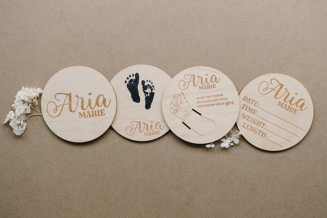 Personalized Engraved Birth Stat Footprint Name Sign Bundle – Custom ...