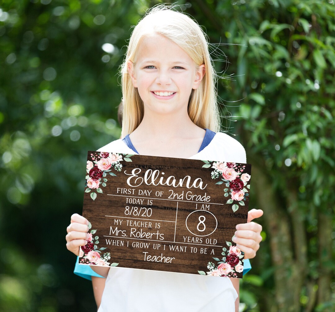 Floral First Day of School Sign, Back to School Sign, Reusable School ...
