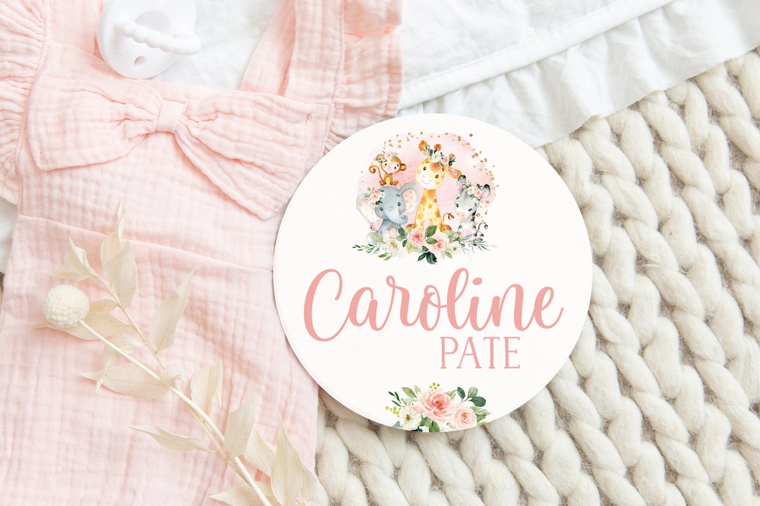 Safari Baby Namensschild Rund aus Holz Personalisierte Baby Name ...