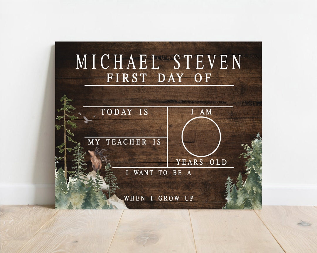 Woodland Back to School Sign, First Day of School Sign, Reusable School ...