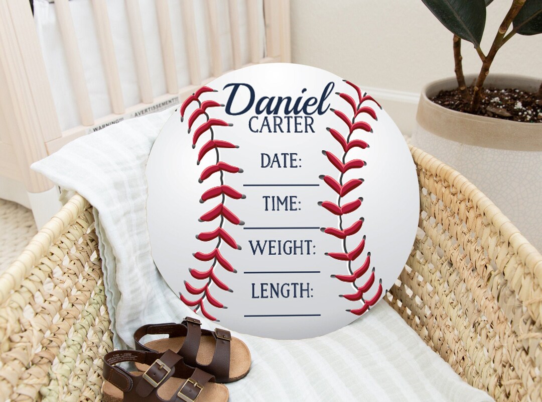Baseball Birth Stat Sign Baby Name Sign Round Wooden Personalized Baby ...