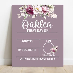 Floral First Day of School Sign, Back to School Sign, Reusable School ...
