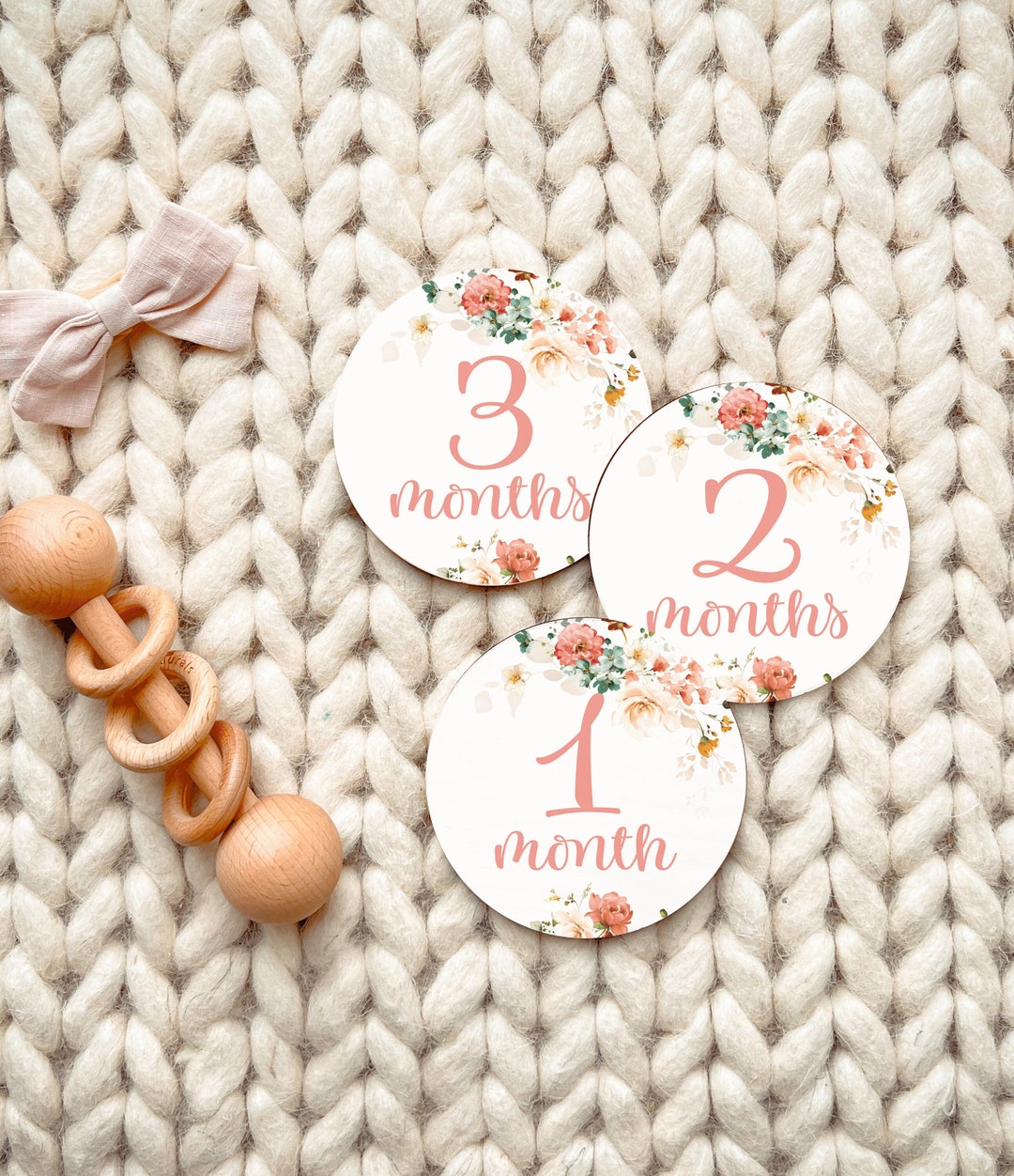 Monthly Milestone Cards for Baby, Floral Wood Milestone Cards, Baby ...
