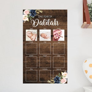 Floral One Year of Baby, First Birthday Sign, Wood Milestones Sign ...