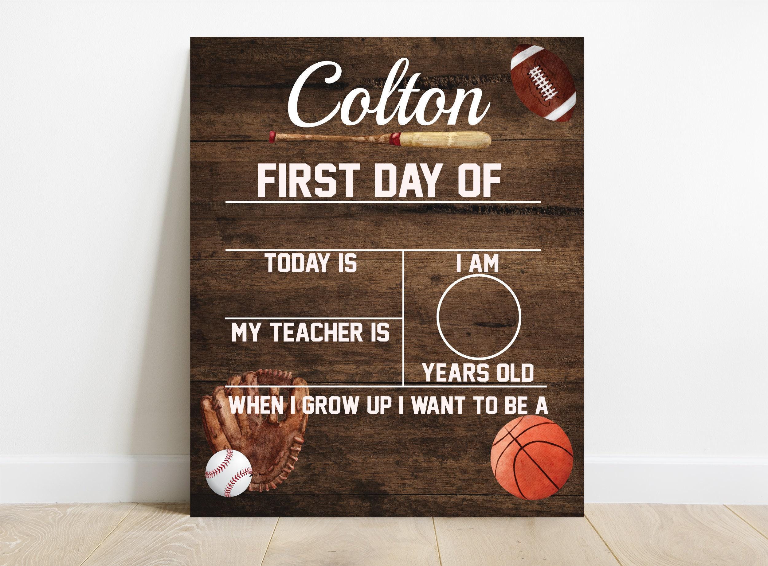 Sports First Day of School Sign, Back to School Sign, Reusable School ...