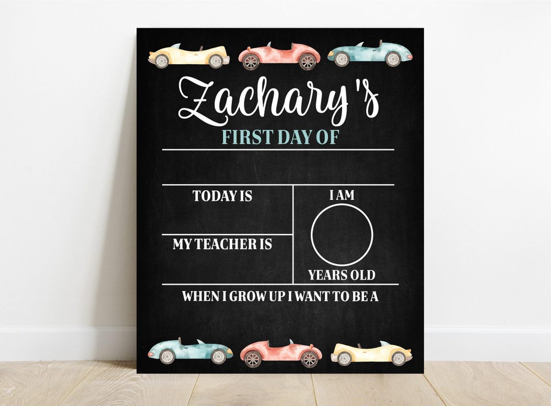 Cars First Day of School Sign, Back to School Sign, Reusable School ...