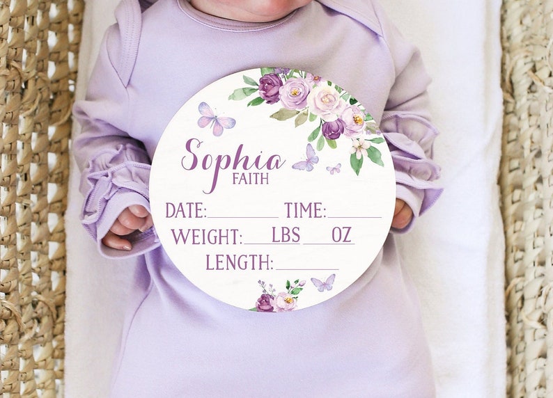 Butterfly Birth Stats Round Wood Baby Name Sign Wooden - Etsy