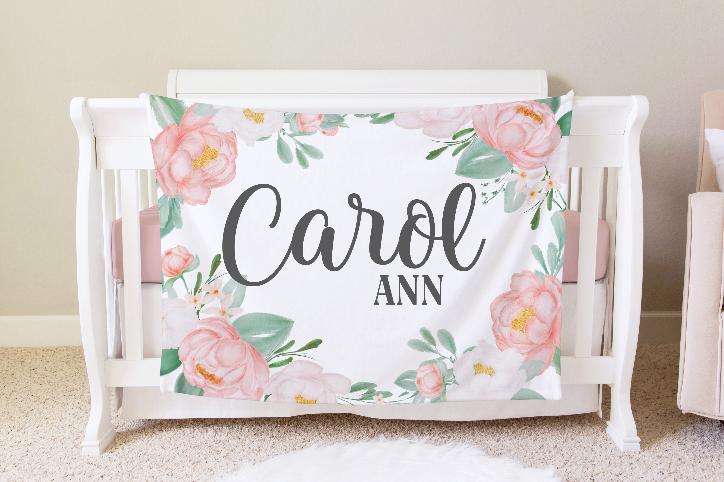 Pink Floral Personalized Baby Blanket Custom Baby Blanket | Etsy