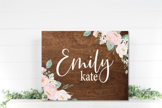 Wood Floral Name Sign Custom Wood Sign Nursery Decor Name | Etsy