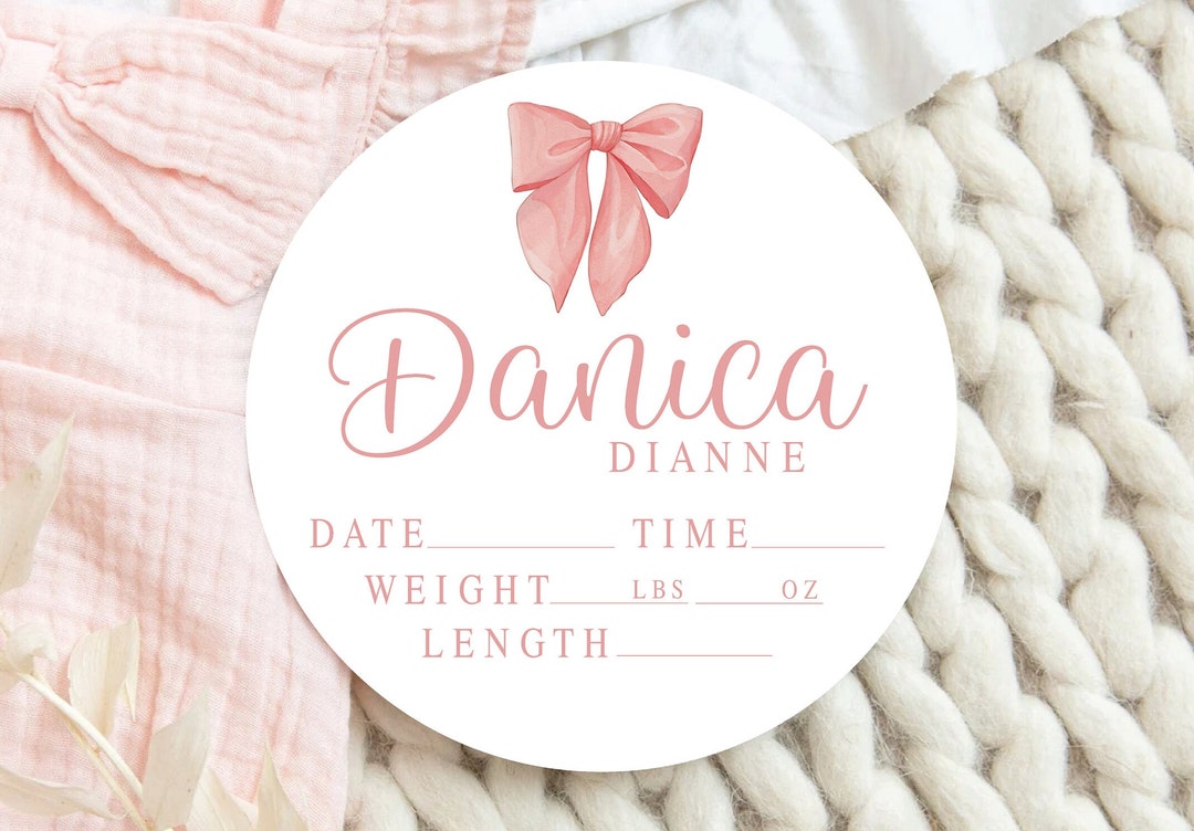 Classic Girl Birth Stat Sign, Pink Bow Nursery Sign Decor, Pink Bow ...