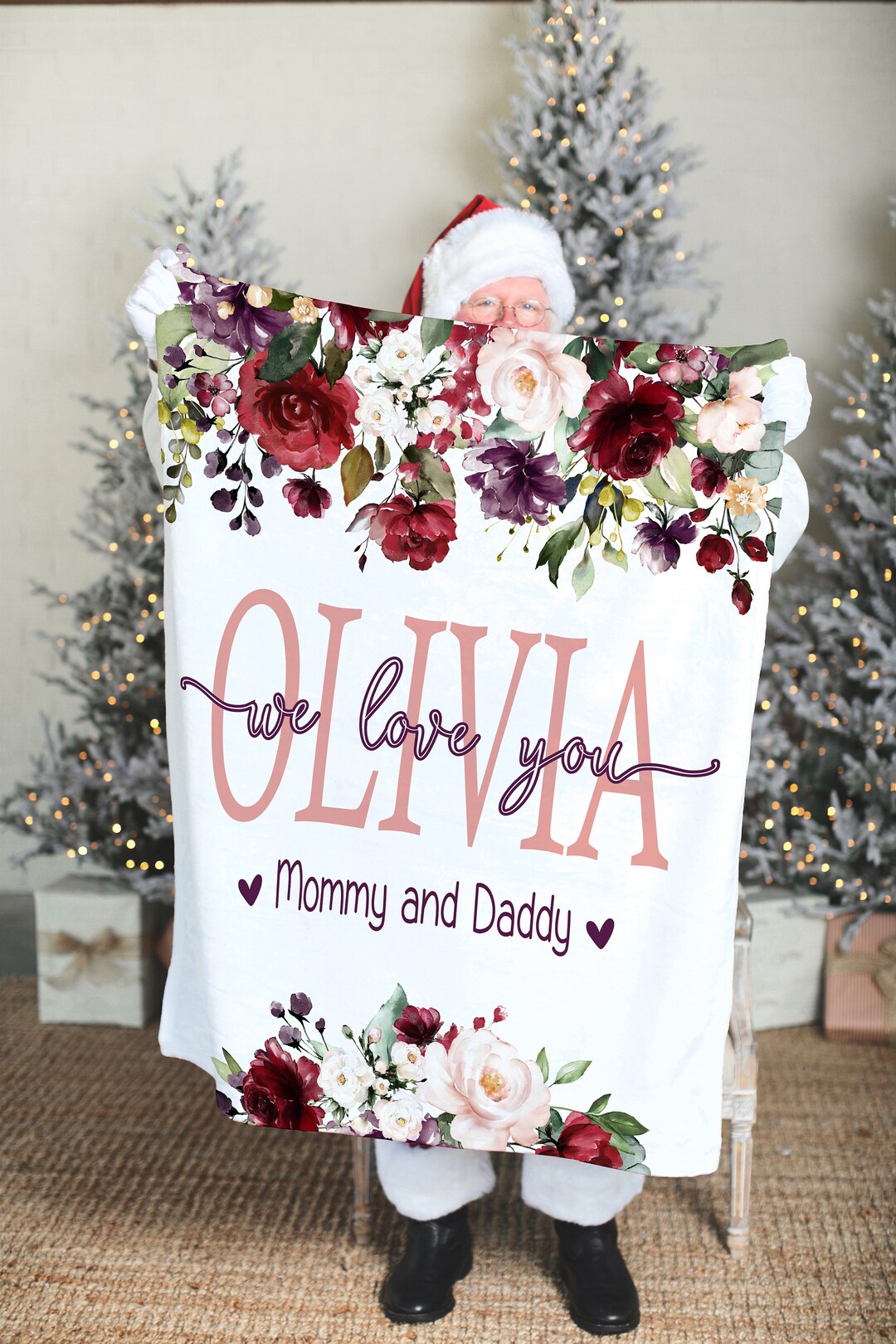 Personalized Message Blanket, Christmas Gift, Floral Style Blanket ...