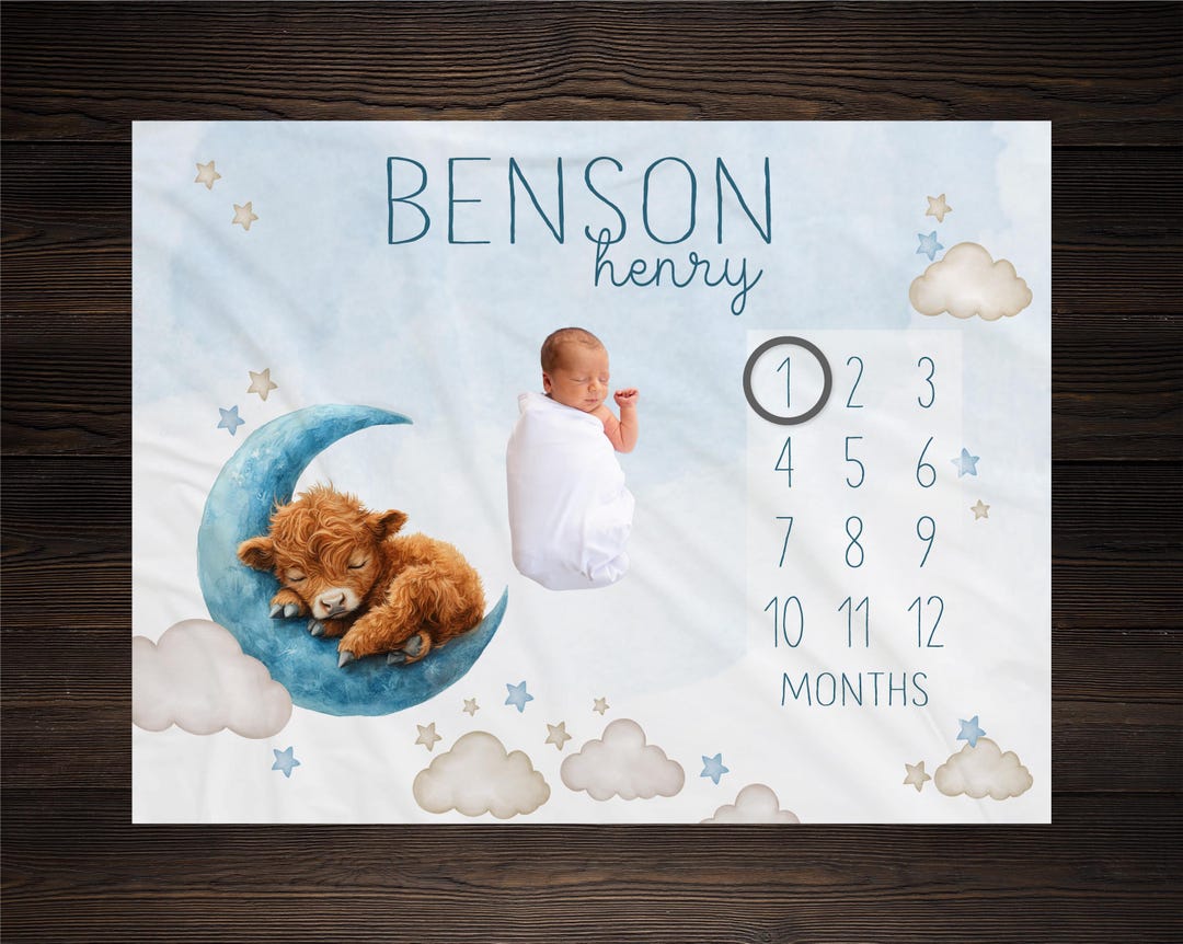 Highland Cow Farm Milestone Blanket, Farm Monthly Growth Tracker ...