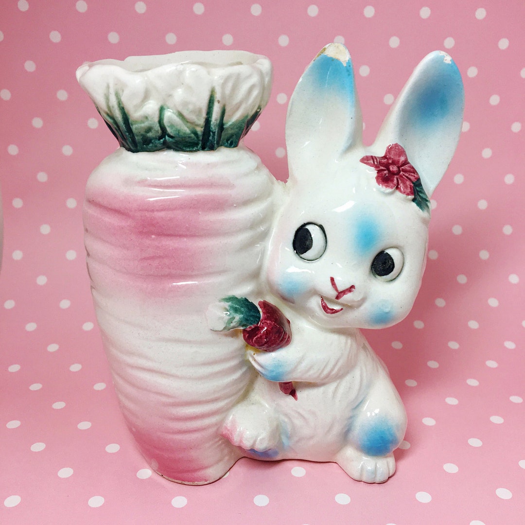 Vintage Japan Easter Spring Pink and Blue Bunny Rabbit Carrot - Etsy