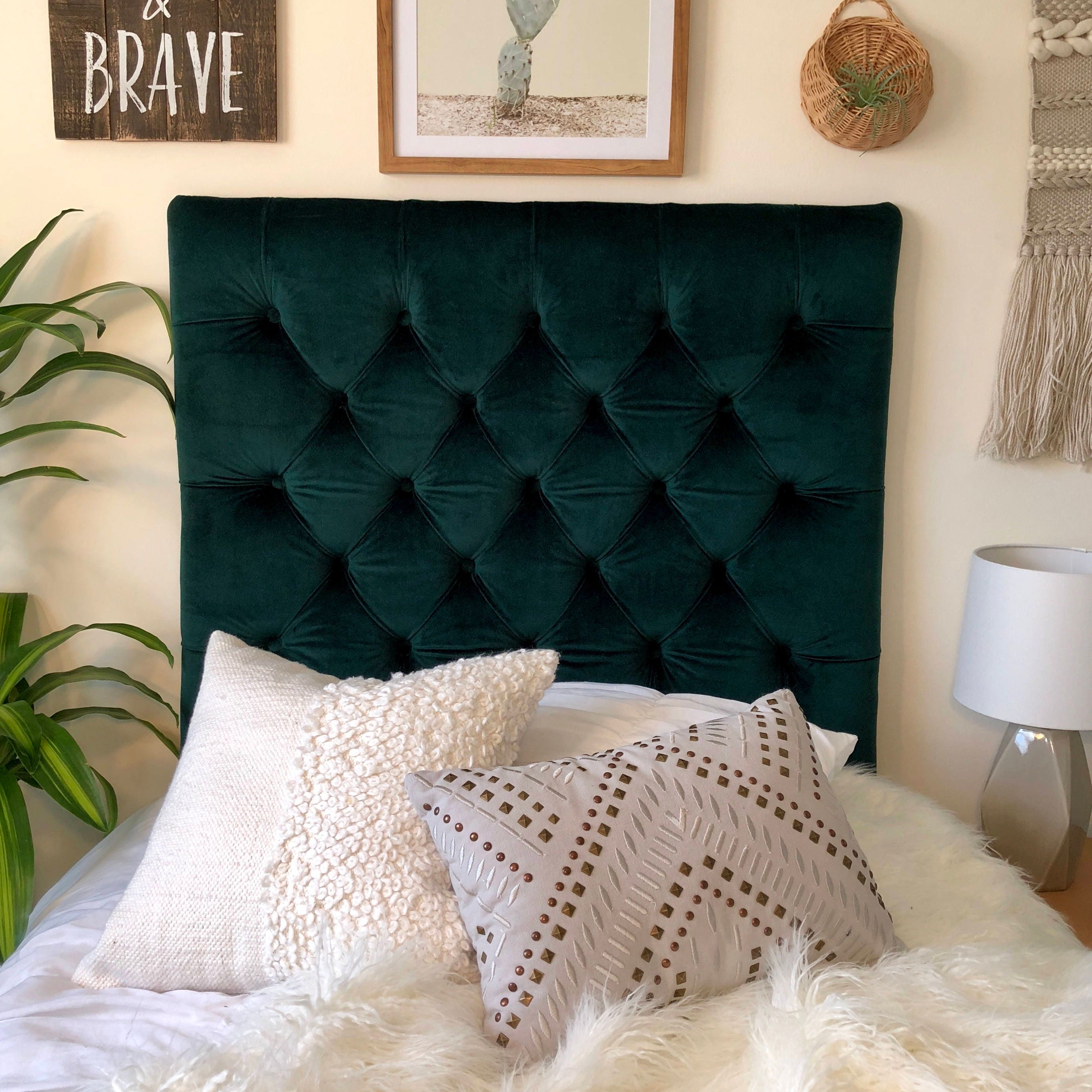 Dorm Room Twin Upholstered Headboard Emerald Green Velvet Diamond Tufted Plush Dorm Room Headboard Etsy
