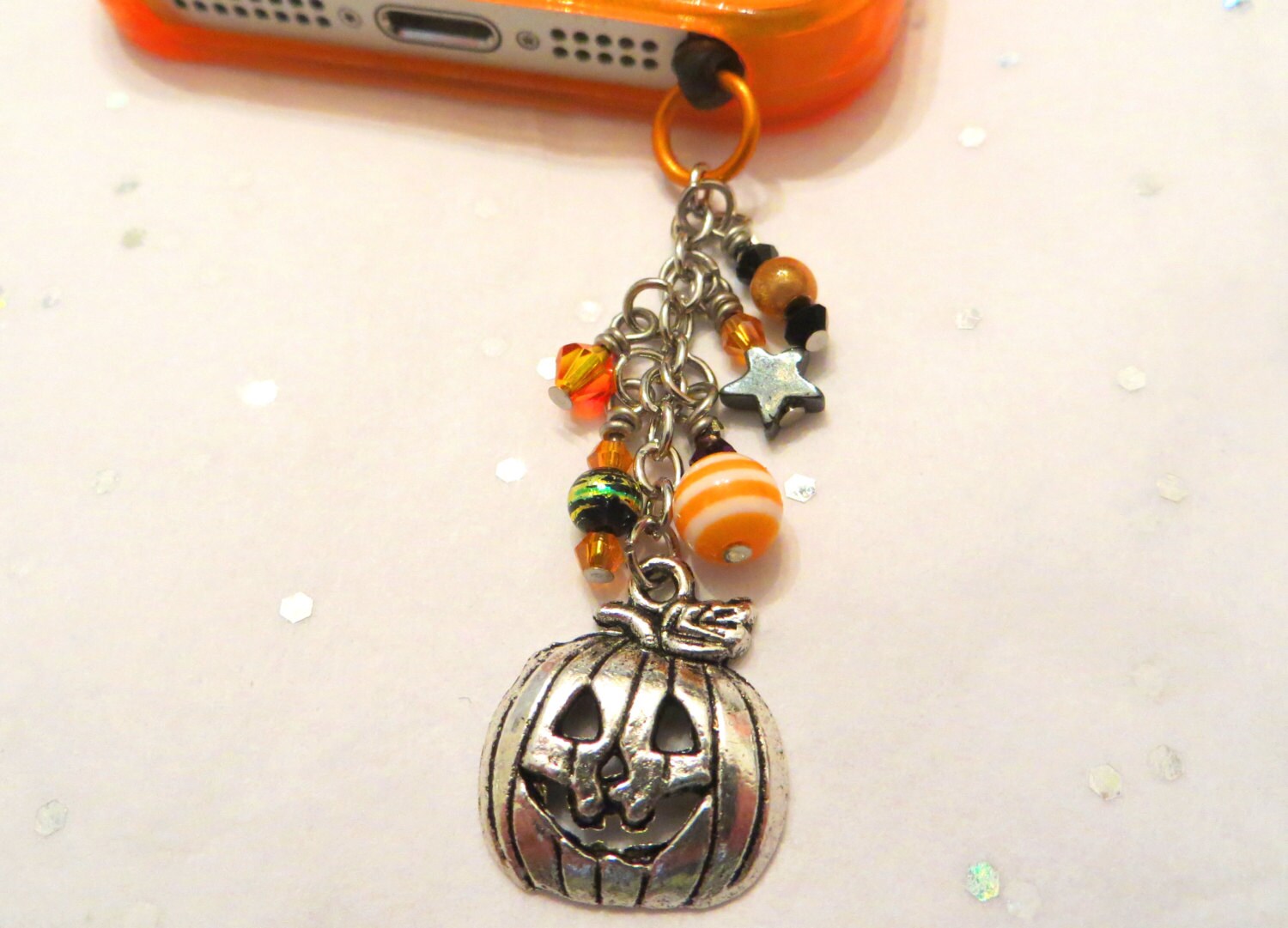 Halloween Pumpkin cell phone charm dust plug charm | Etsy