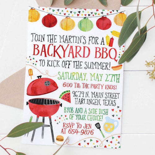 Printable Summer BBQ Party Invitation kids or Adults Birthday - Etsy