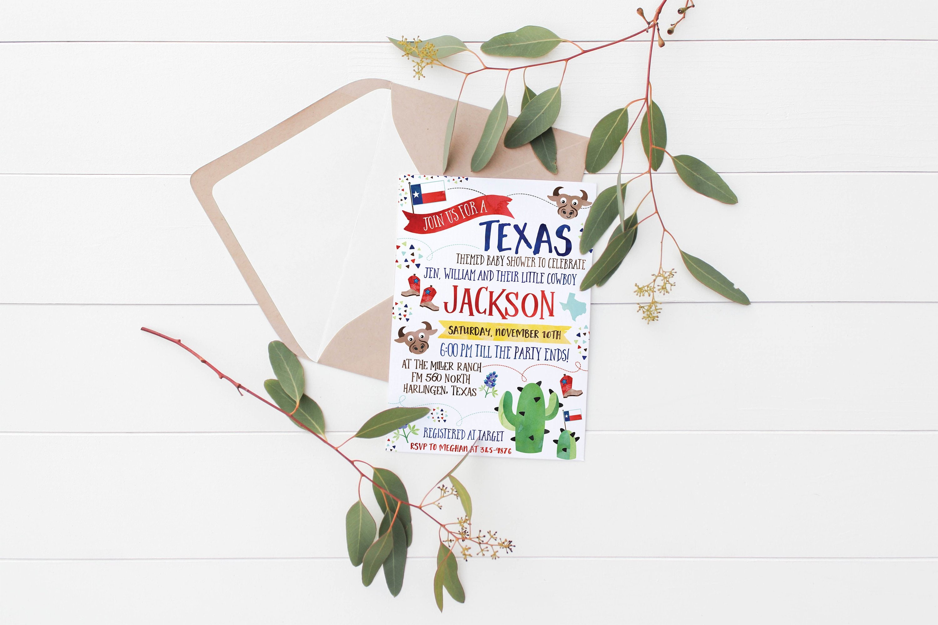 Printable Texas Baby Shower Party Invitation | Texas Theme Baby Shower ...