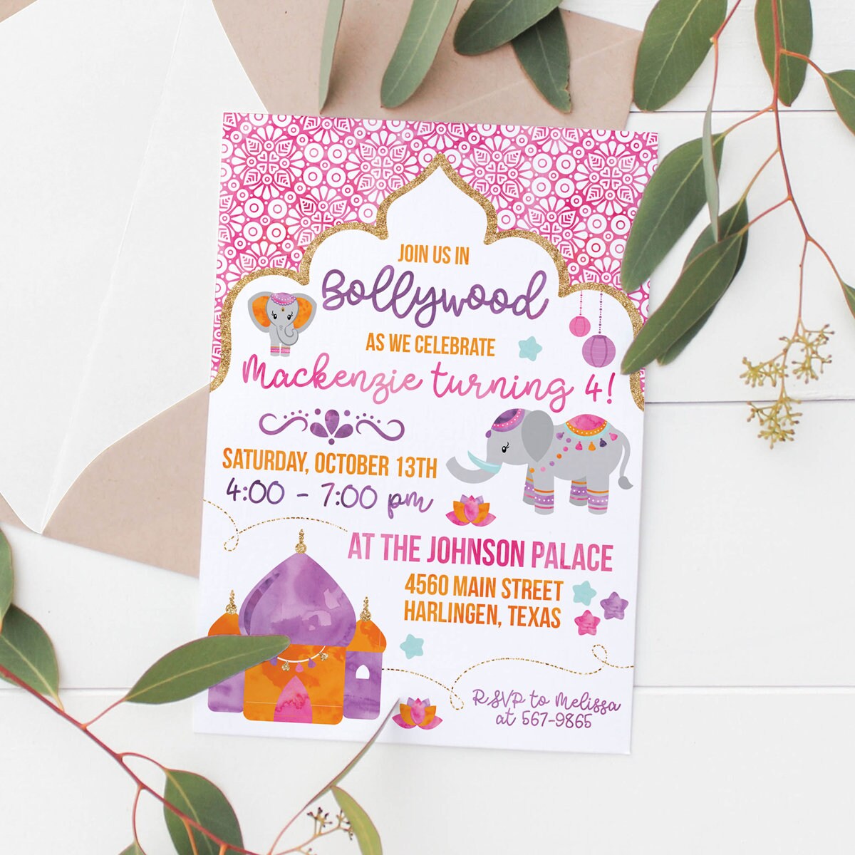Printable Bollywood Kids Birthday Party Invitation | Bollywood Party ...