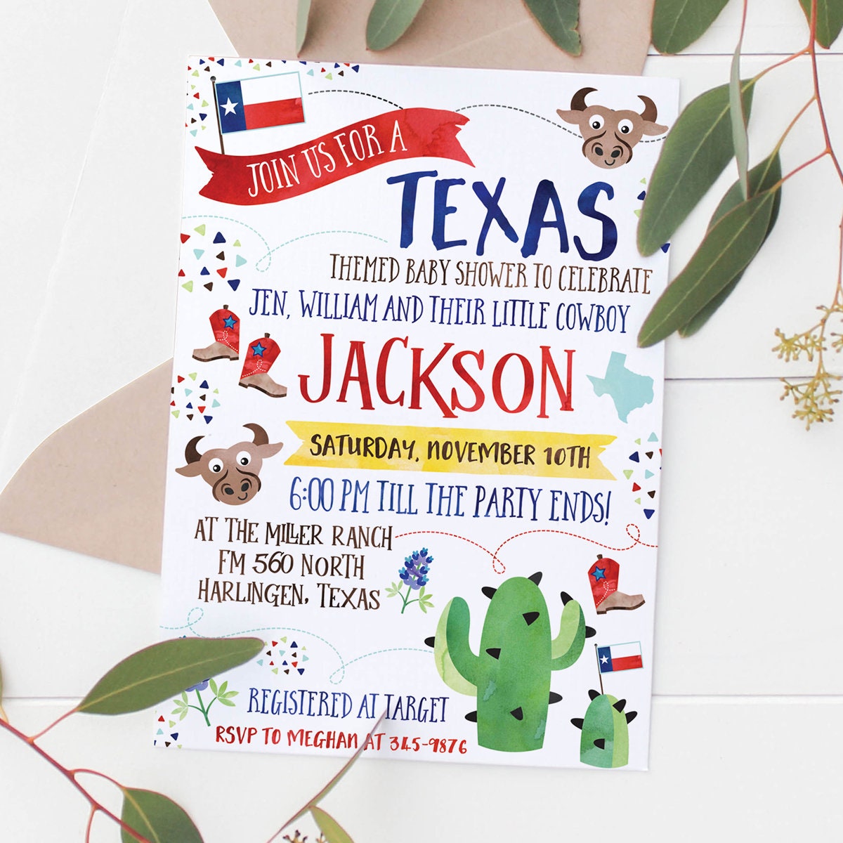 Printable Texas Baby Shower Party Invitation | Texas Theme Baby Shower ...