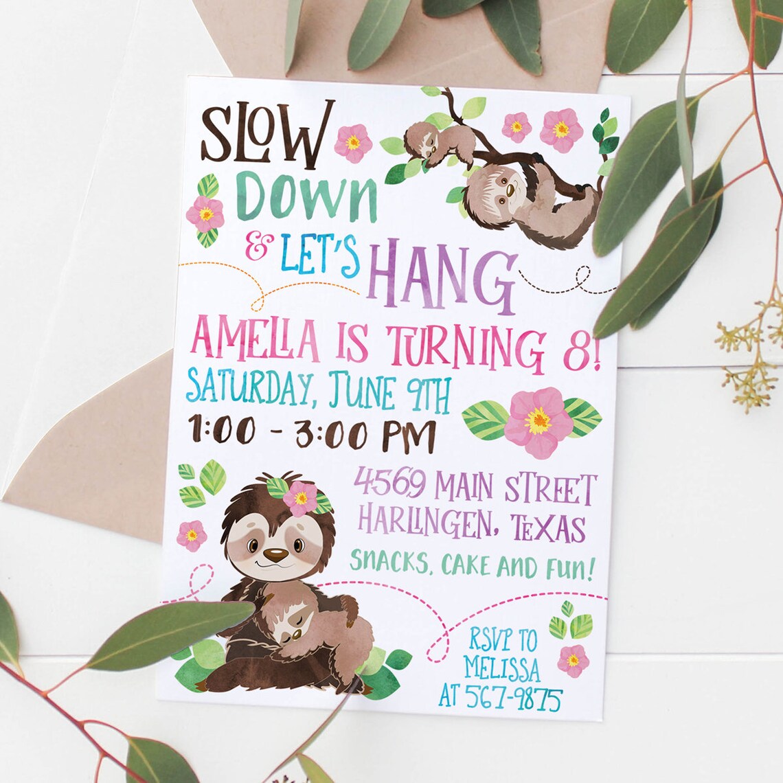 Printable Sloth Party Invitation Sloth Birthday Party - Etsy