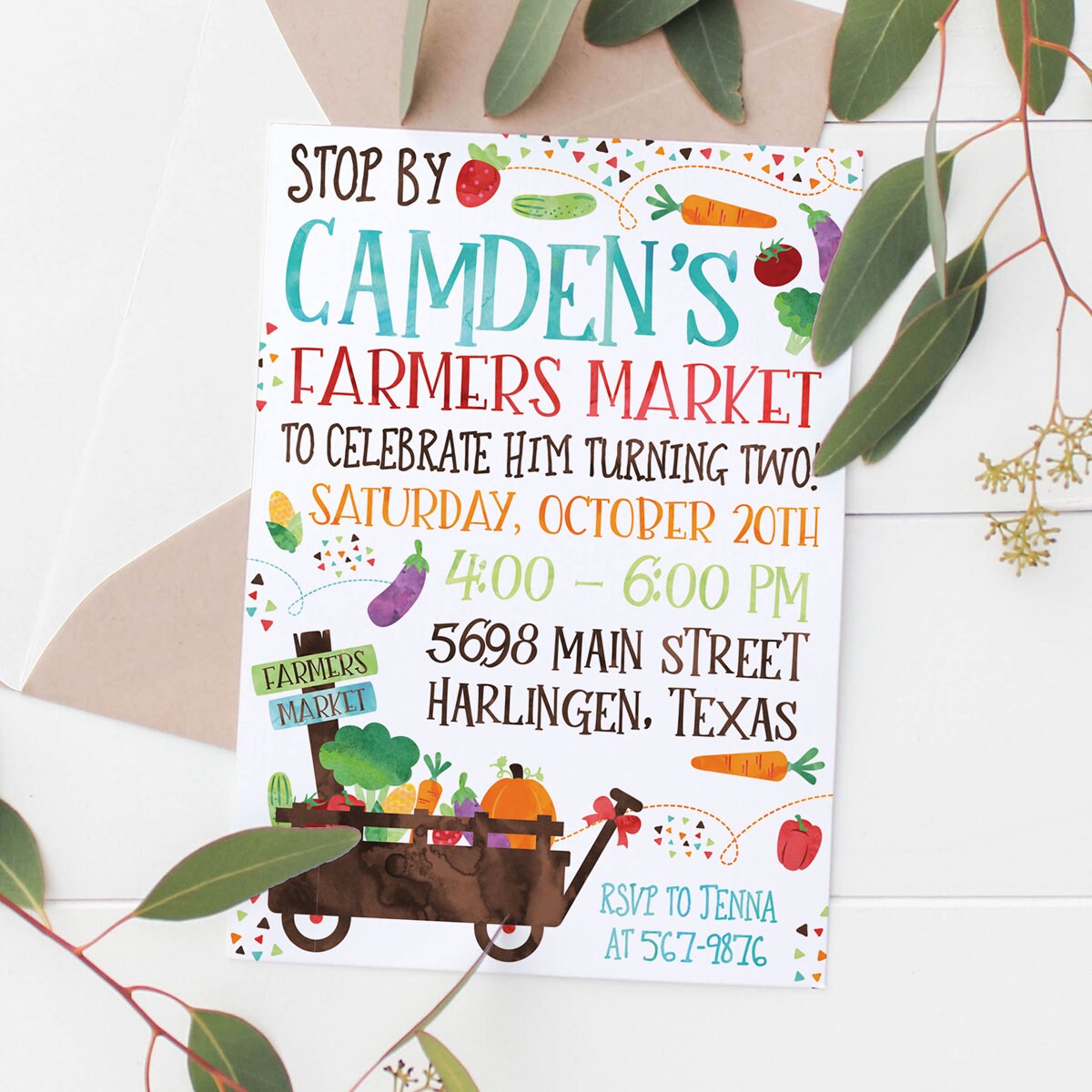 Printable Farmers Market Kids Birthday Party Invitation | Kids Farmers ...