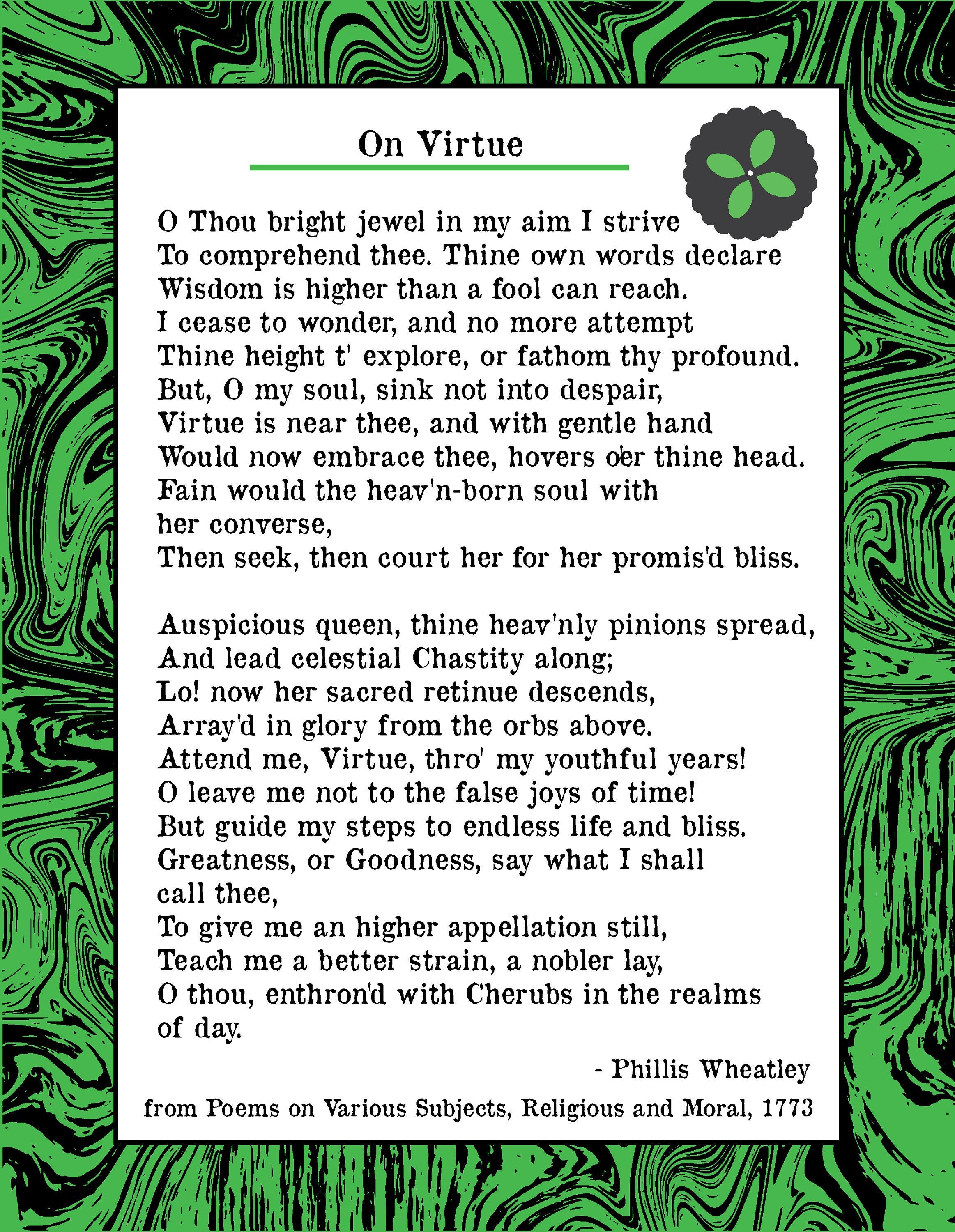 On Virtue by Phillis Wheatley Poetry Art Digital PDF File - Etsy