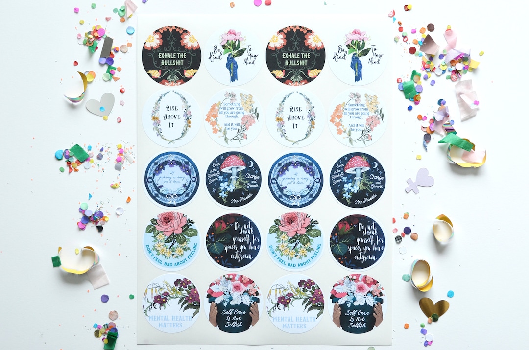 Mental Health Sticker Set: Laptop Stickers, Self Care Kit, Grow Through ...