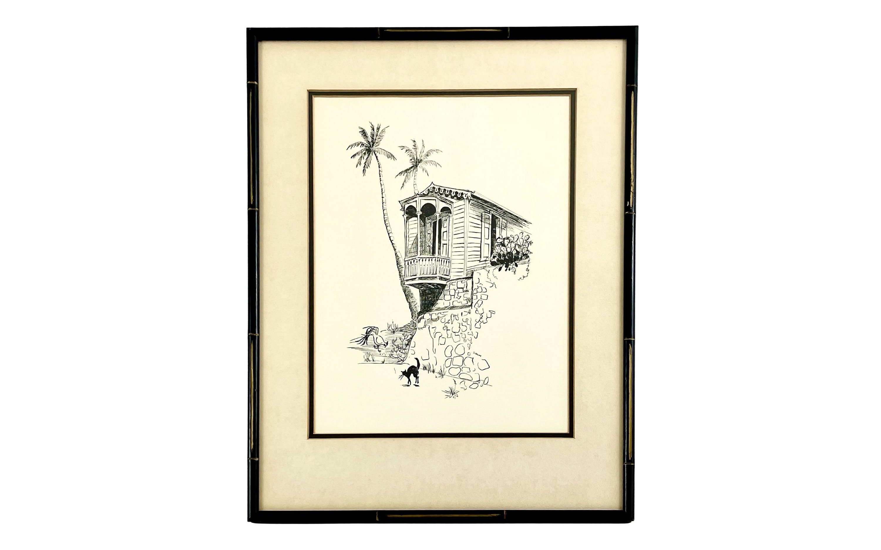 1969 Virgin Islands St. Croix Beach Hut Art Print Vintage Unsigned Ink ...