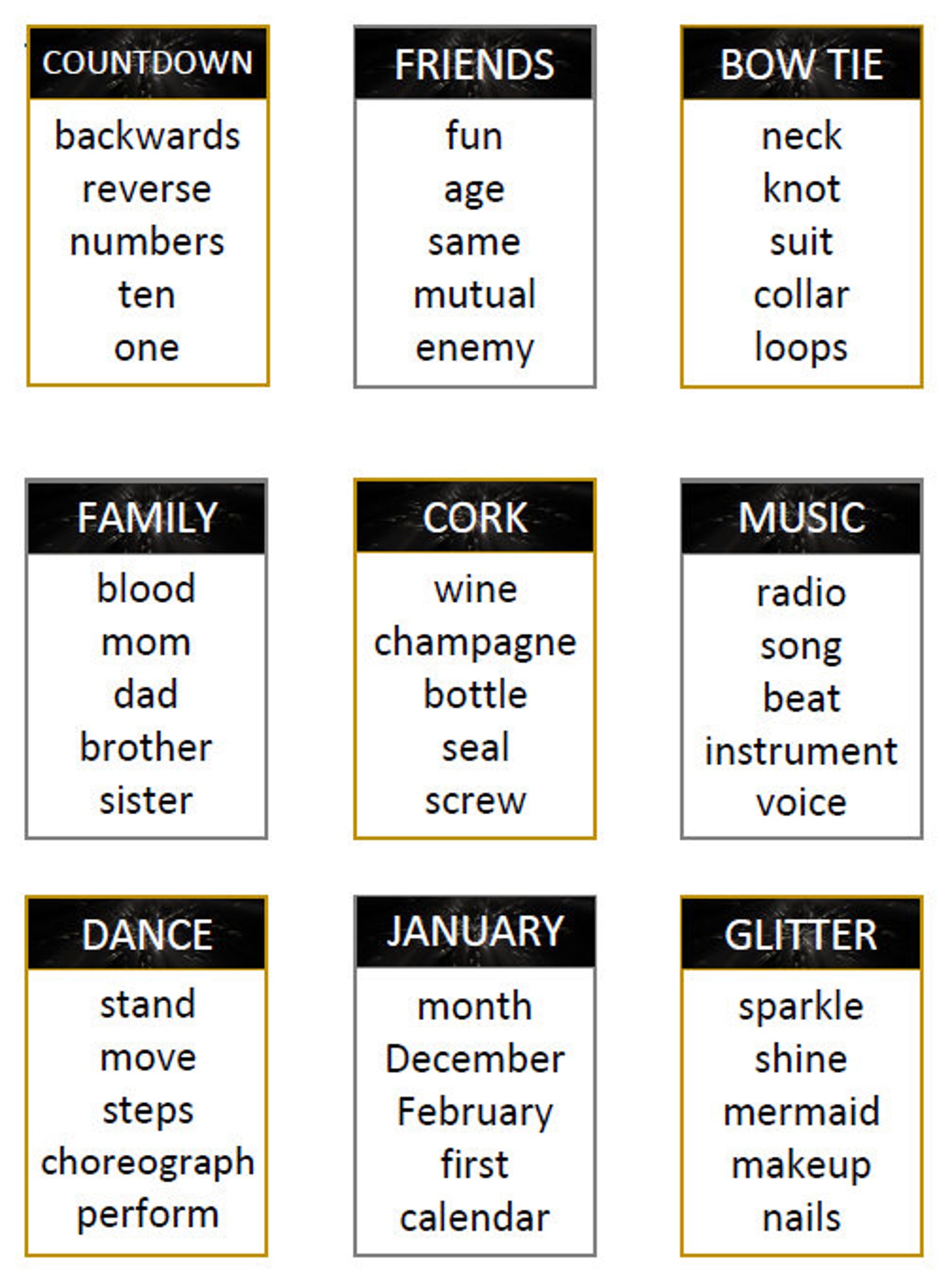 Printable New Year's Eve Taboo Game Cards - Instant Download Game ...