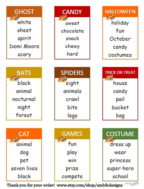 Taboo Game Cards Printable