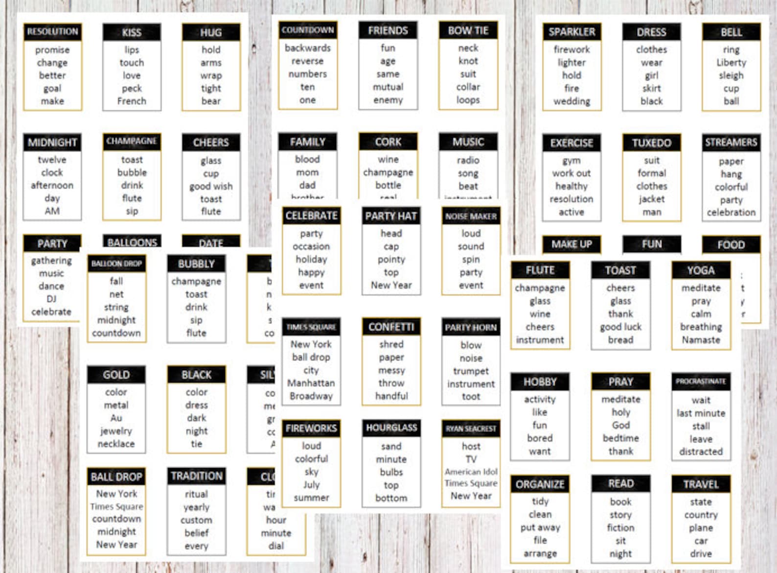 Printable New Year's Eve Taboo Game Cards - Instant Download Game ...