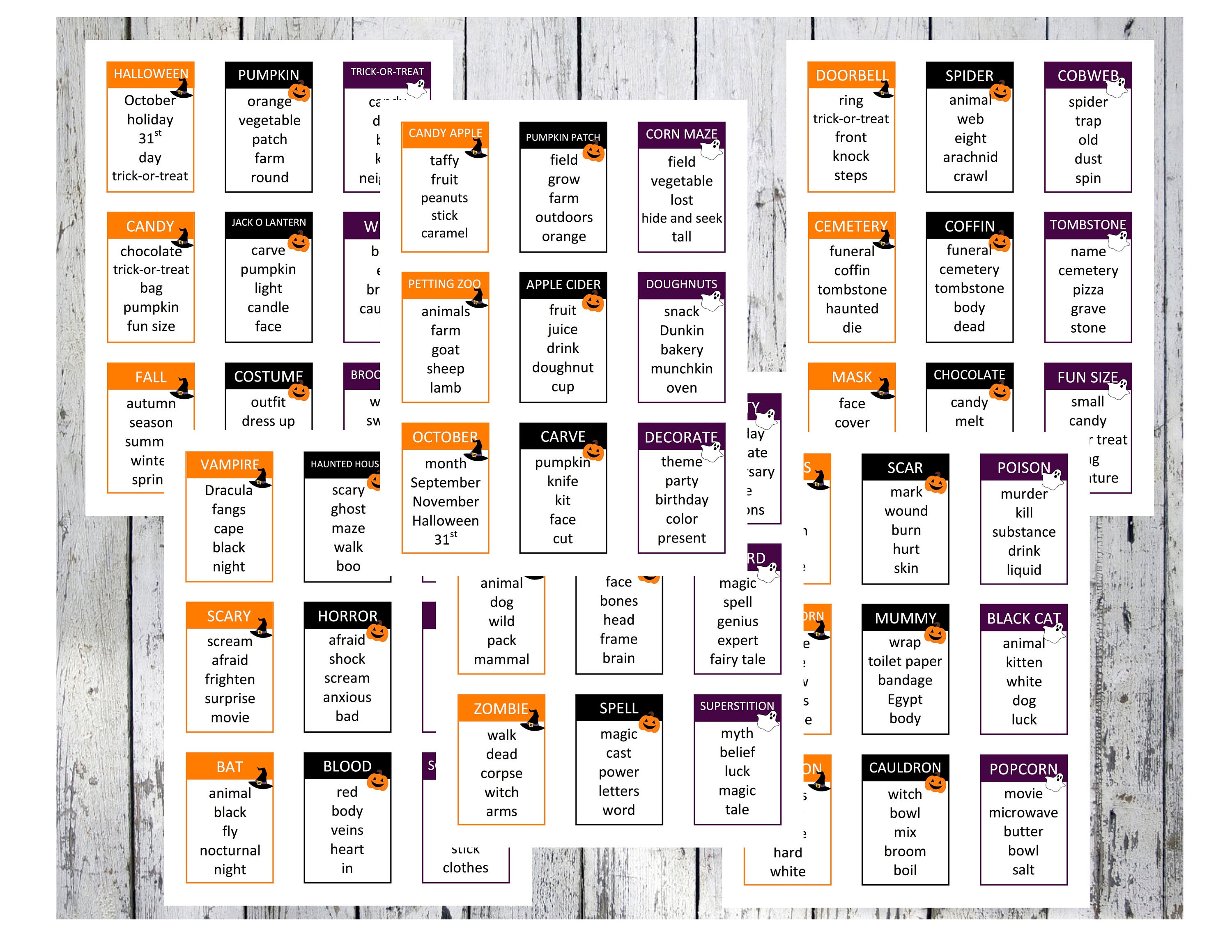 Printable Halloween Holiday Taboo Game Cards Instant Download Game ...