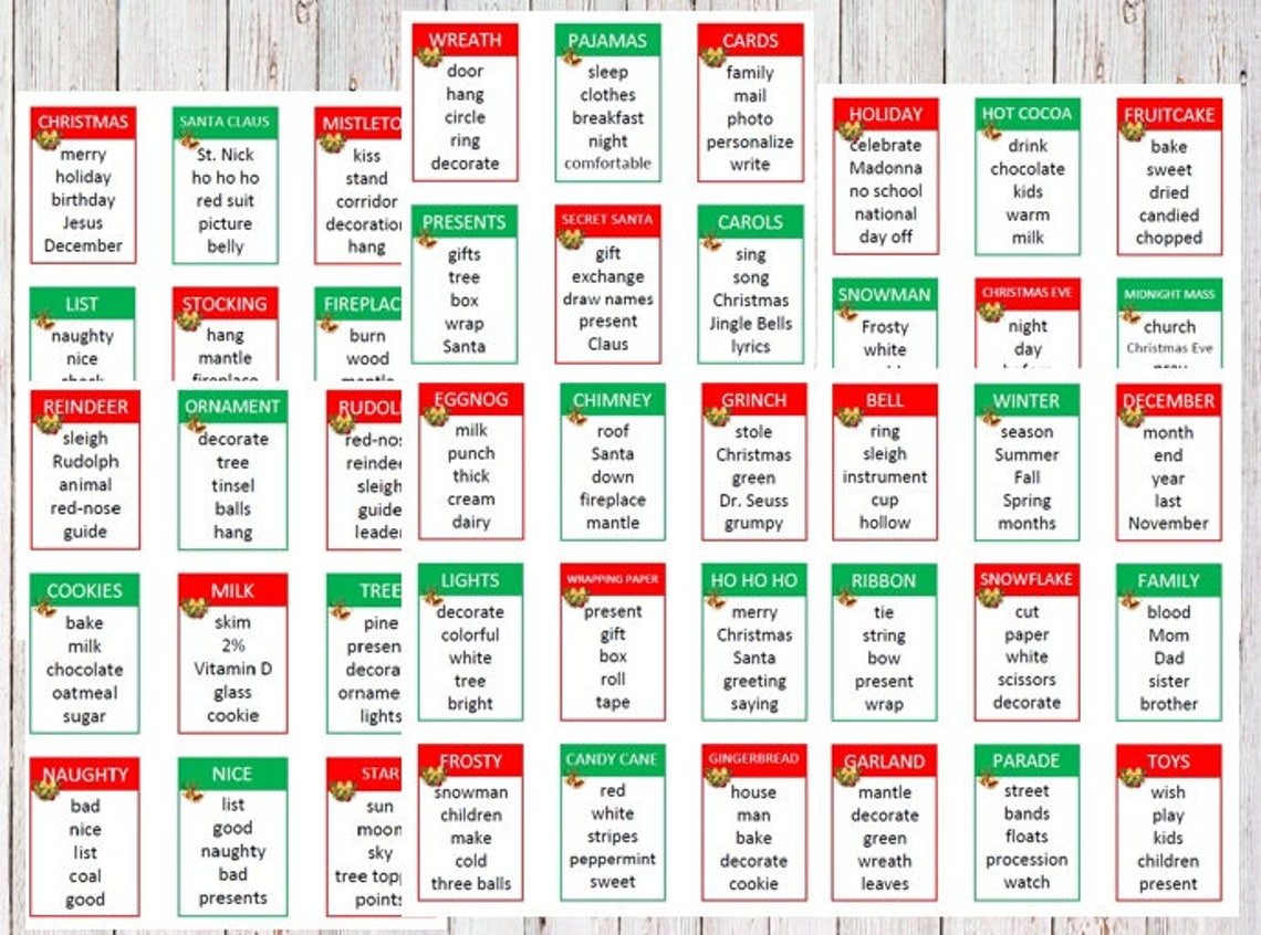 Printable Christmas Holiday Taboo Game Cards - Instant Download Game ...