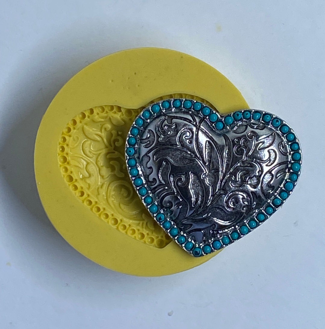 LEATHER TOOLED STYLE Heart Concho With Beaded Edge Flexible Mold ...