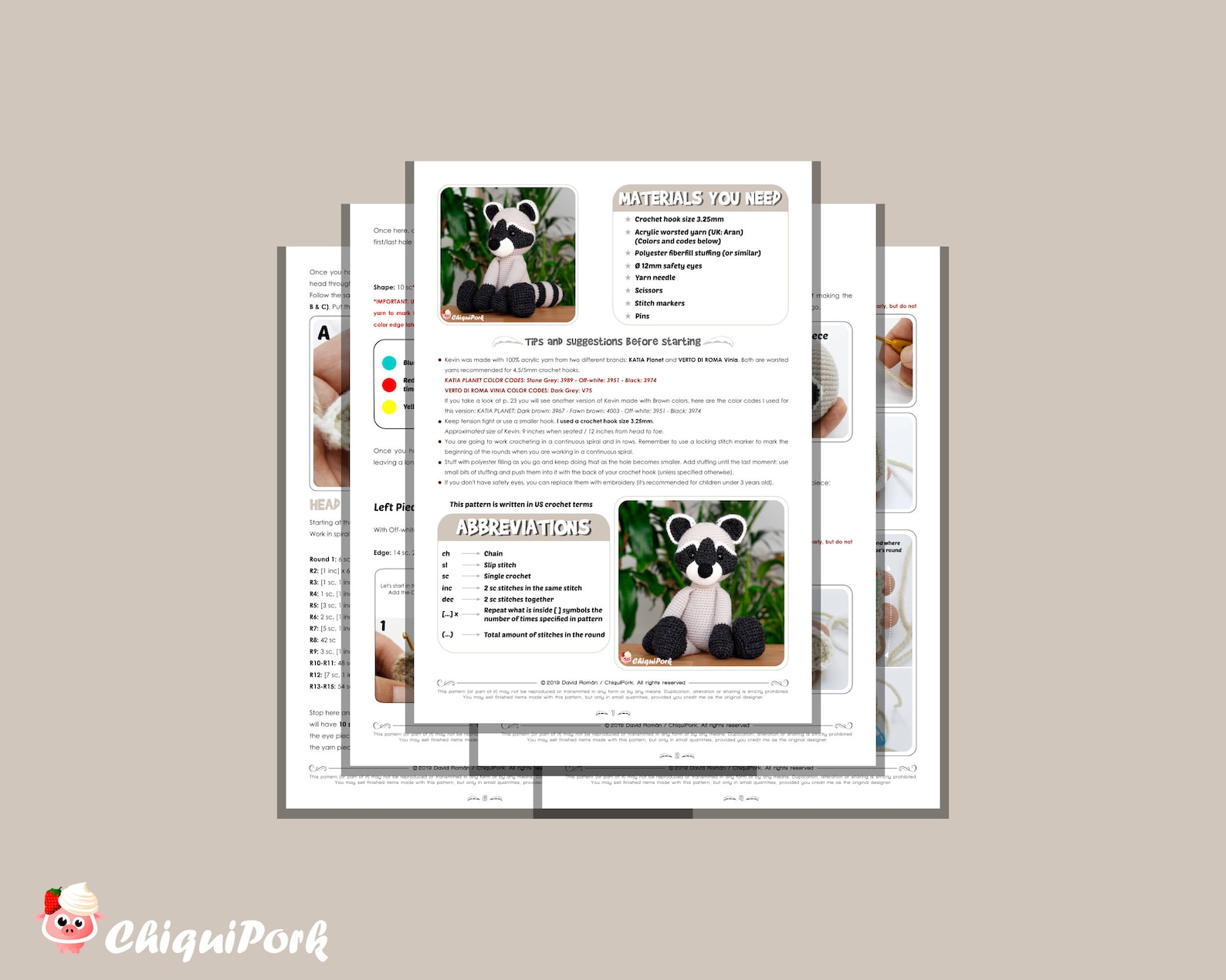 Patrón crochet Mapache Amigurumi Mapache pdf tutorial Kevin - Etsy México