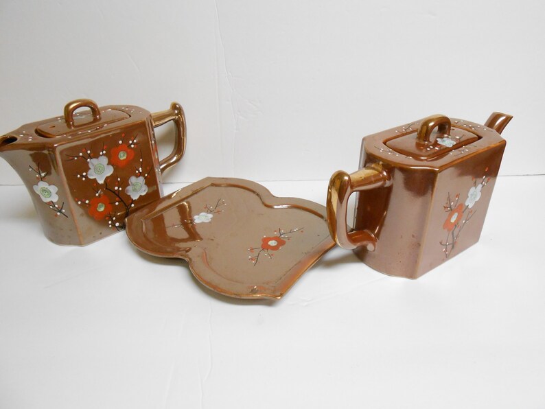 TT Japan Side by Side Tea Set With Tray Hand Painted Floral - Etsy