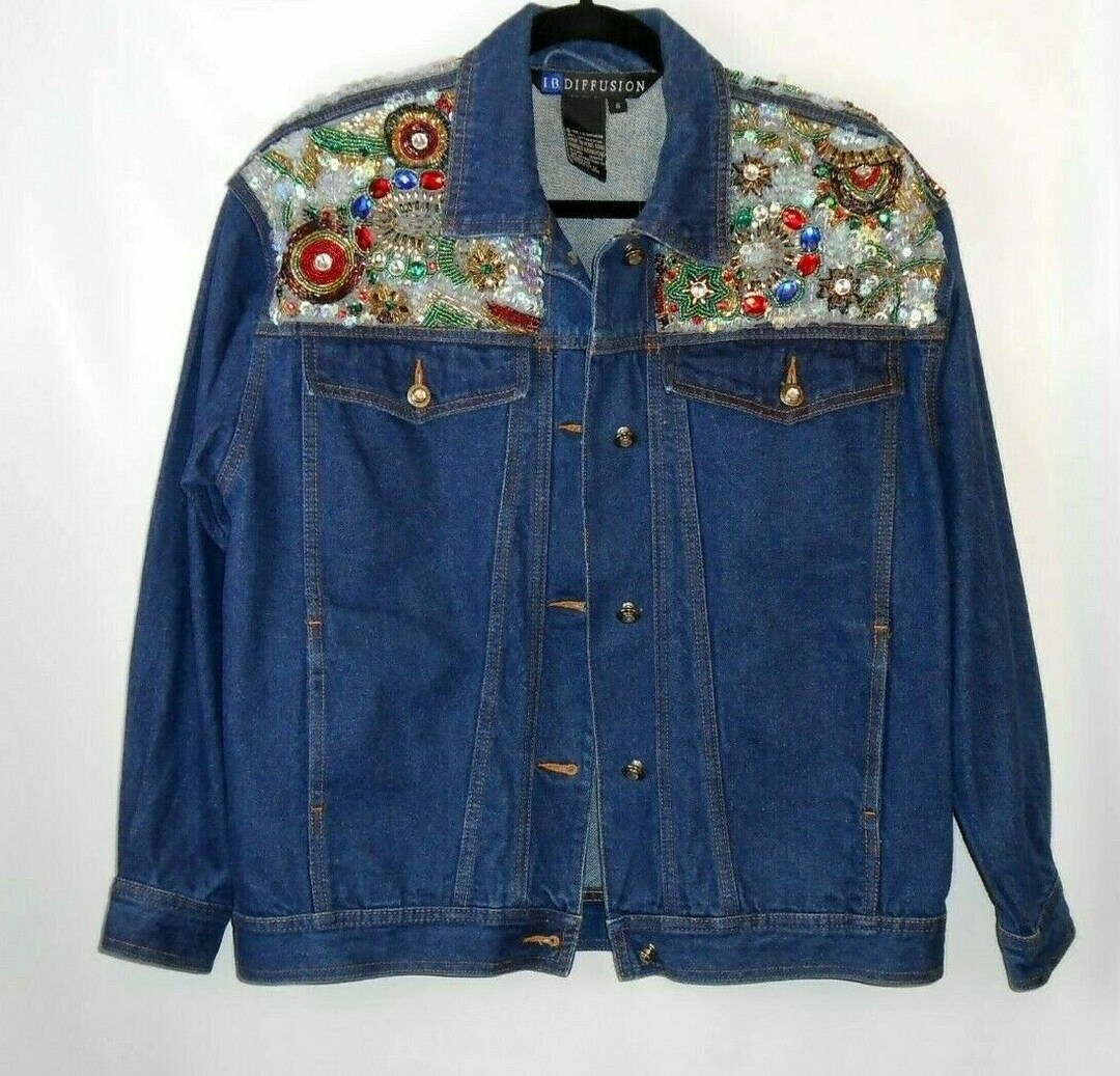 I.B. Diffusion Vtg Denim Sequin Jean Jacket Sz 6 Medium Beaded ...
