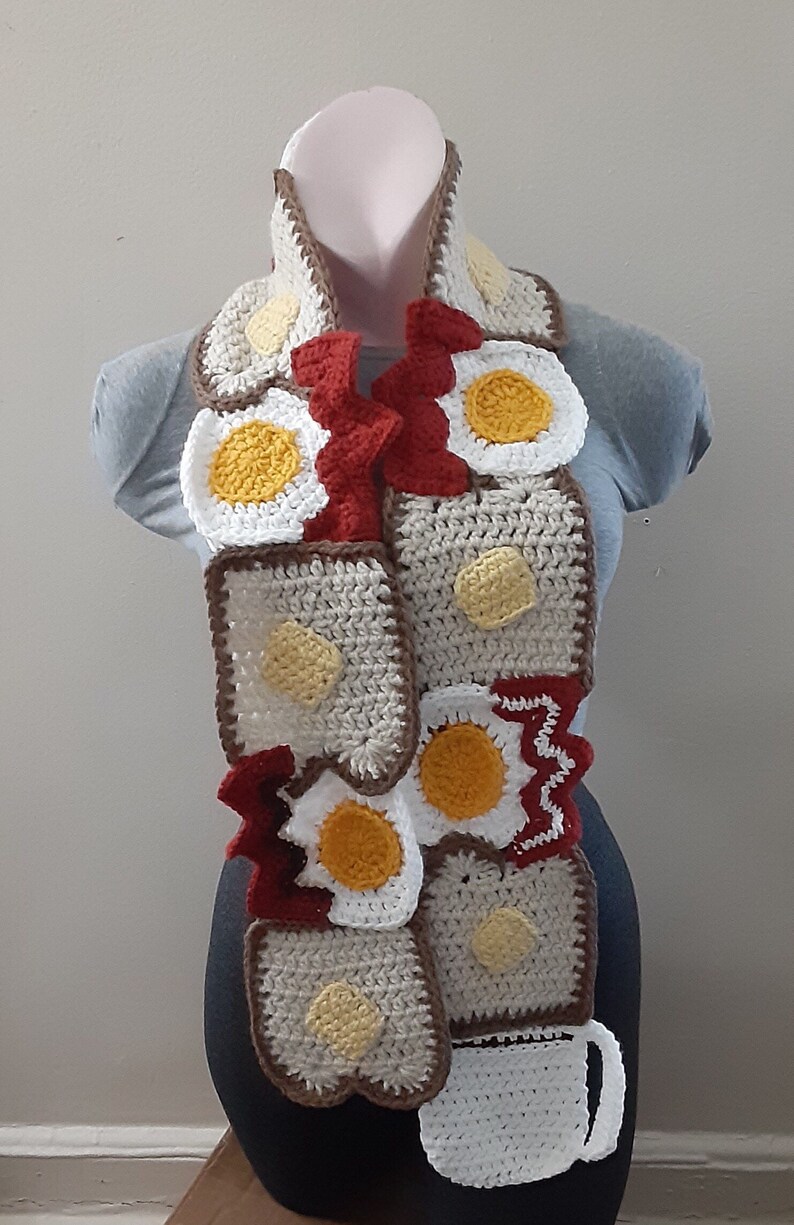 Crochet Breakfast Scarf: Eggs, Bacon, Toast & Coffee - Etsy