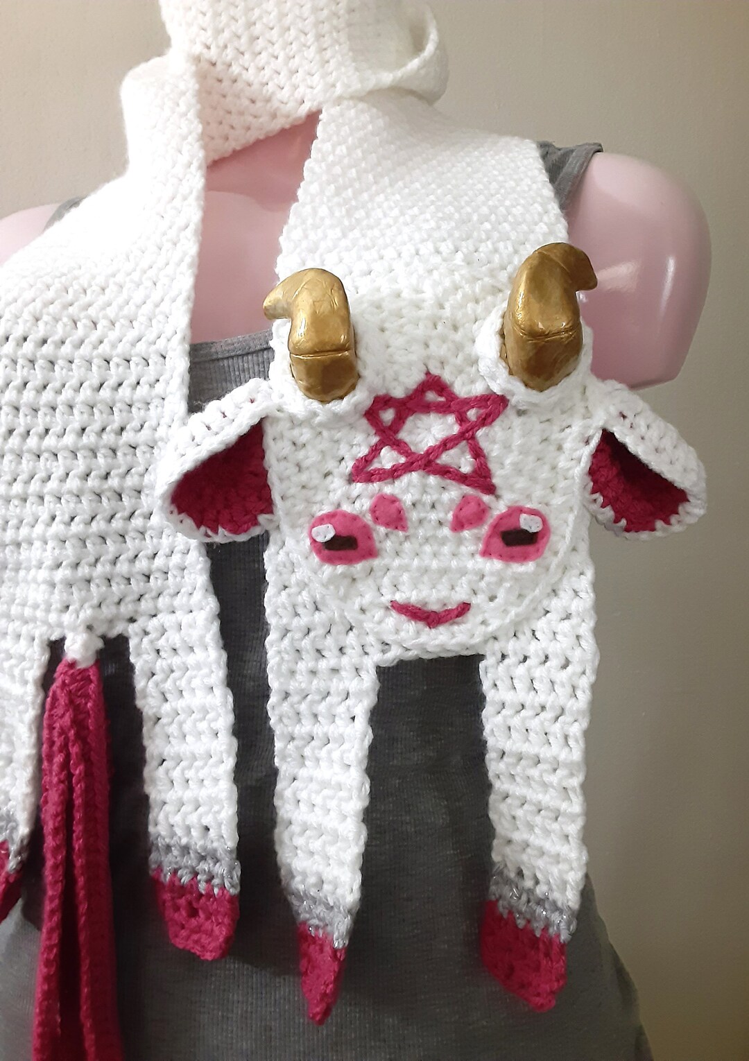 Crochet Creepy Cute Baphomet Scarf (pink) - Etsy