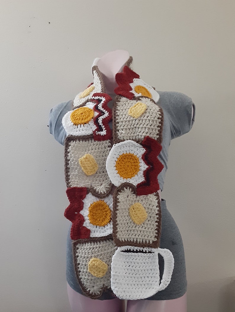 Crochet Breakfast Scarf: Eggs, Bacon, Toast & Coffee - Etsy