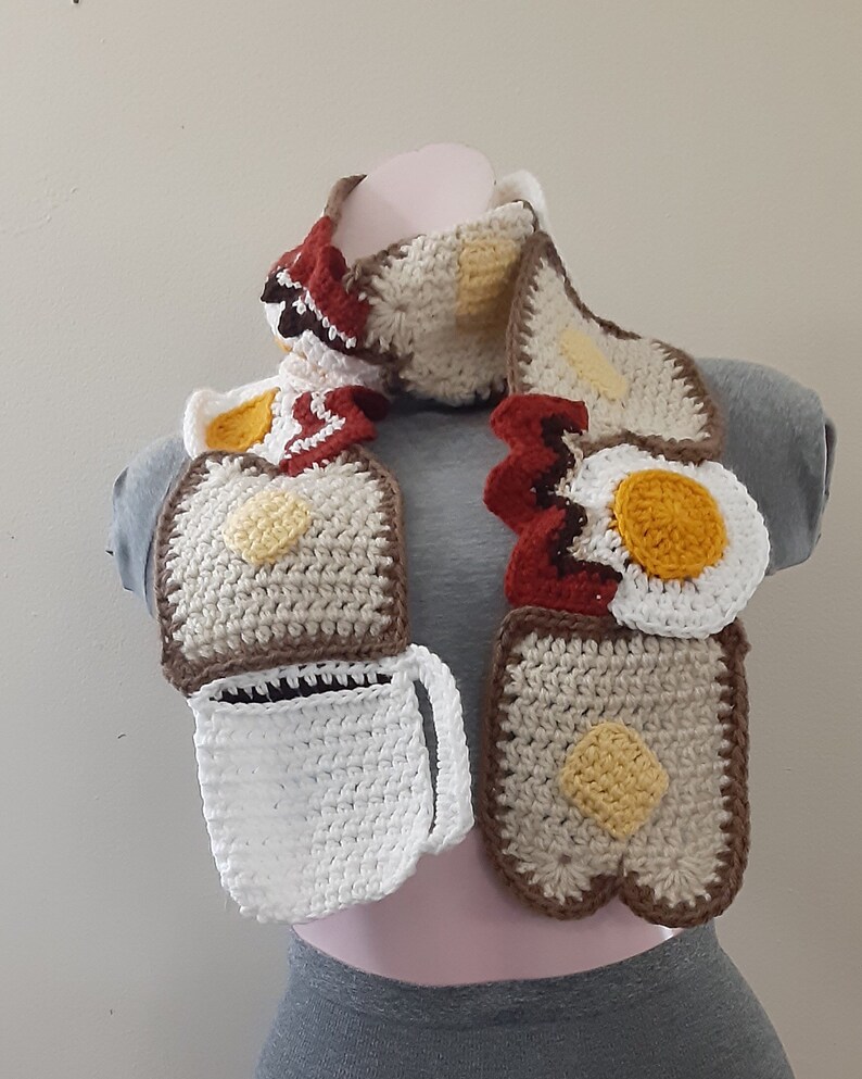 Crochet Breakfast Scarf: Eggs, Bacon, Toast & Coffee - Etsy